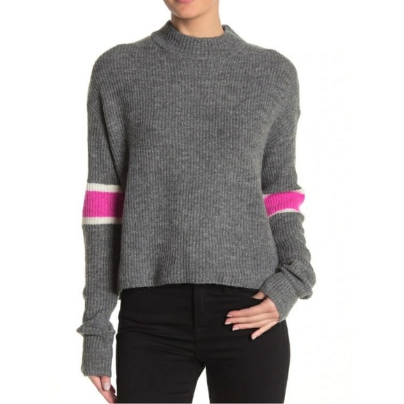 John + Jenn | Sweaters | John Jenn Varsity Stripe Mock Neck Gray ...